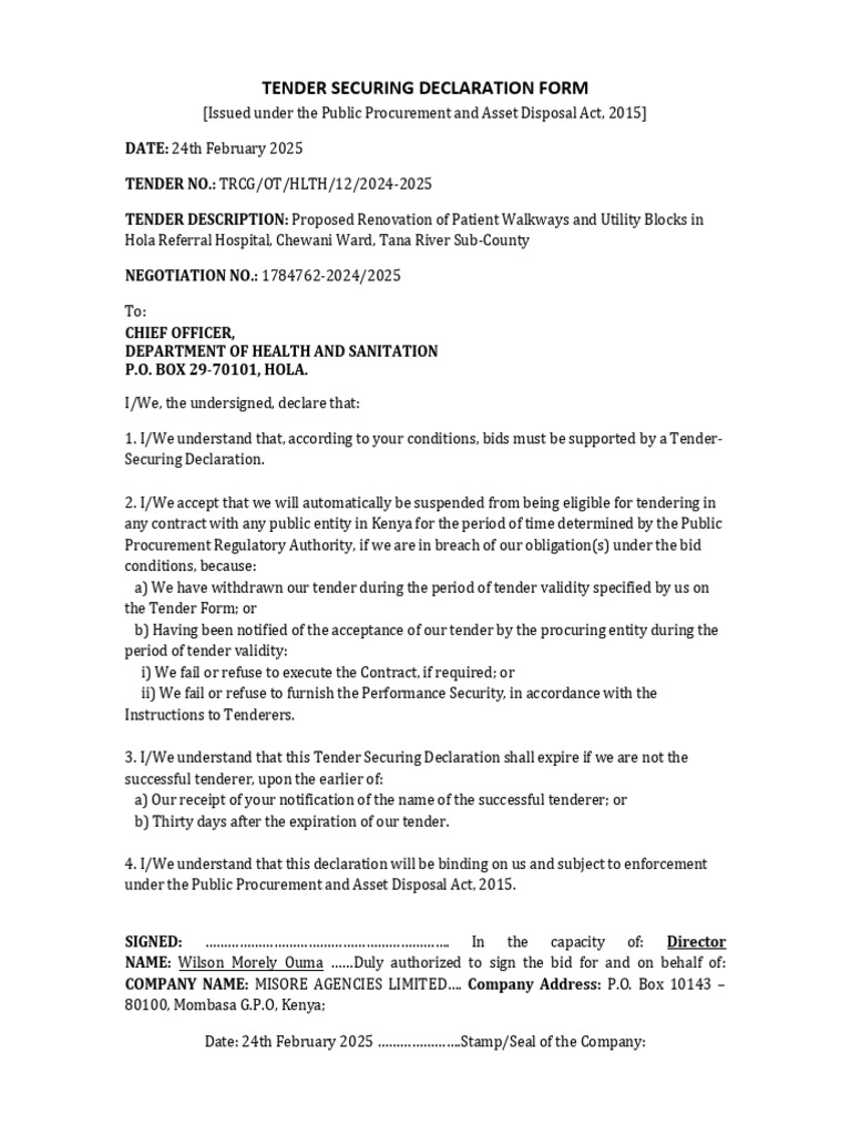 MR3 - Tender - Securing - Declaration - Form | PDF