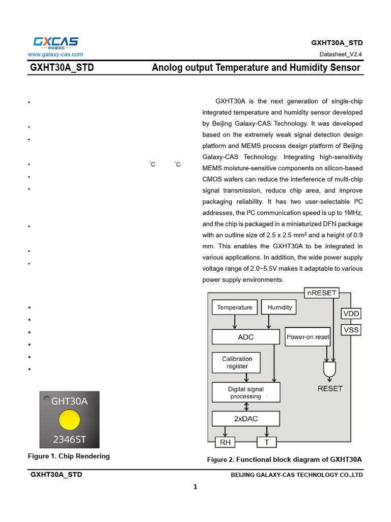 GXHT30A Temperature Humidity Sensor | PDF | Sensor | Humidity