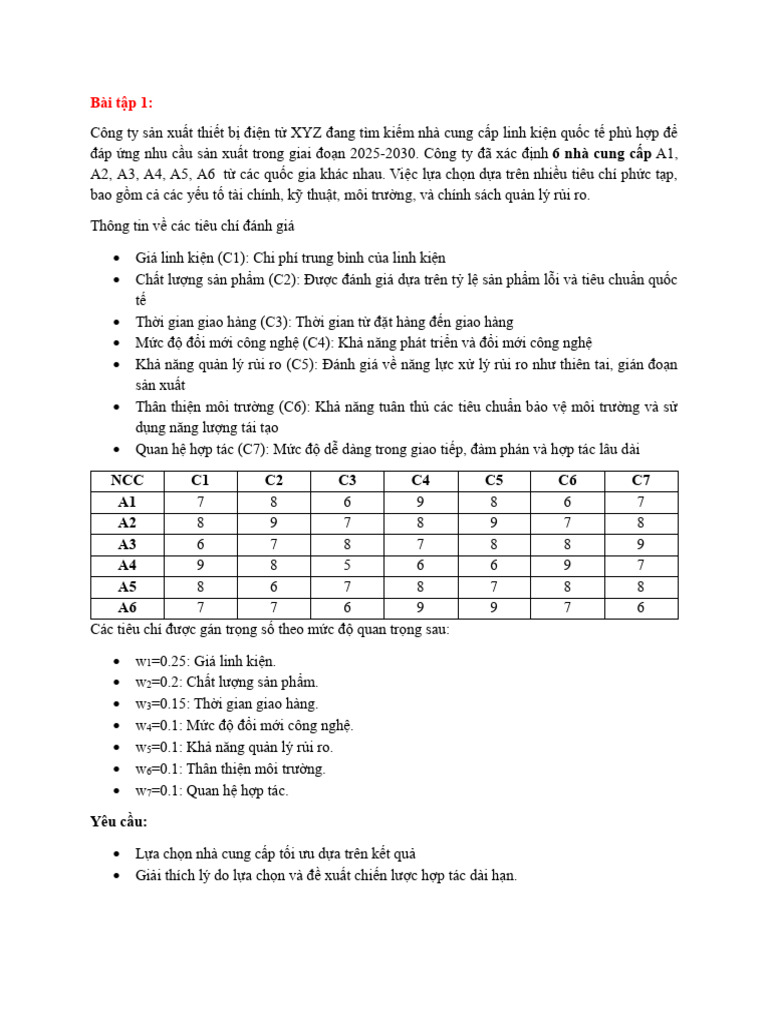 Bài tập SAW + TOPSIS | PDF