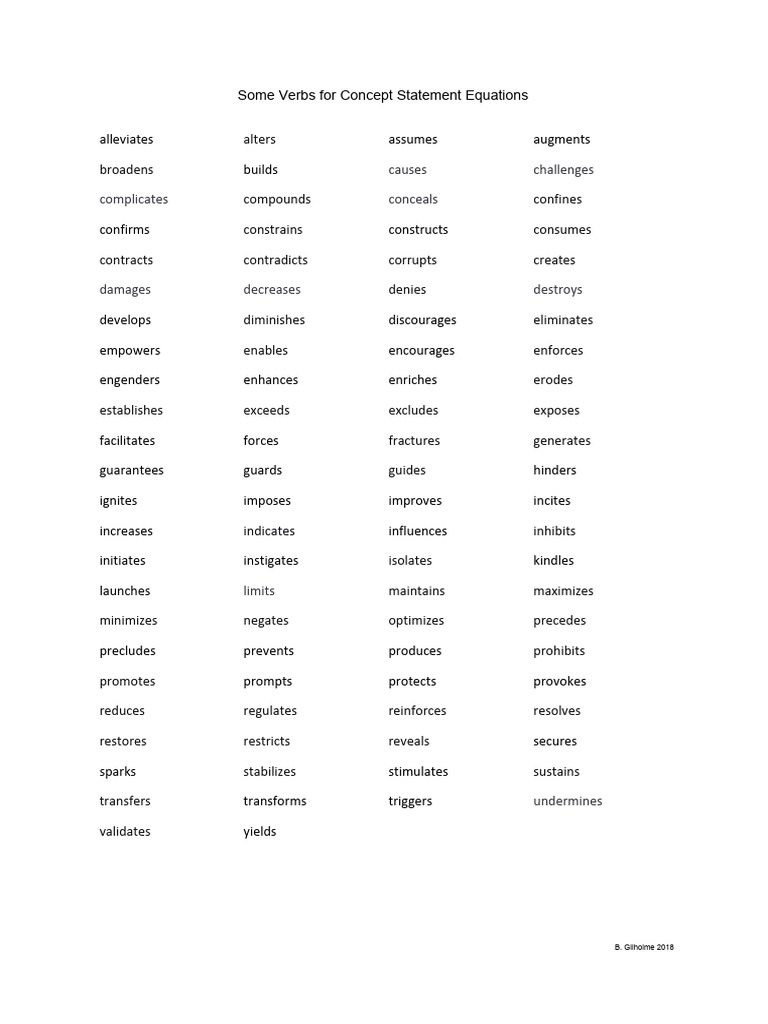 Some Verbs For Concept Statement Equations | PDF