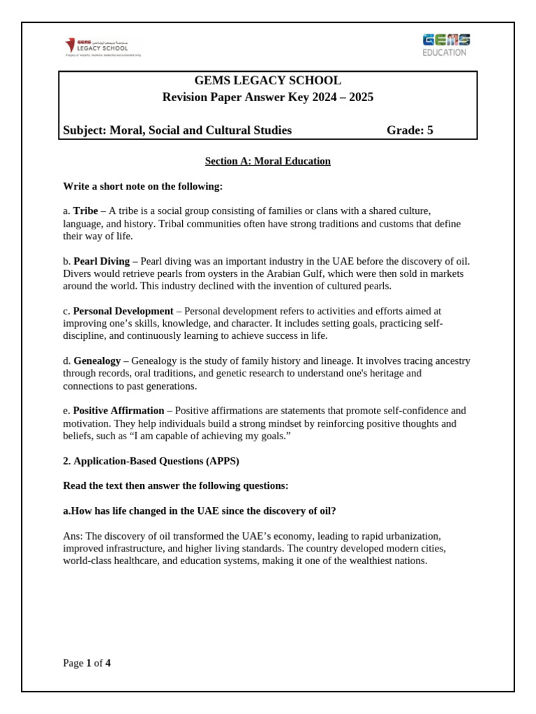 Gr5 - Final Term - MSC - Revision Paper - AK | PDF