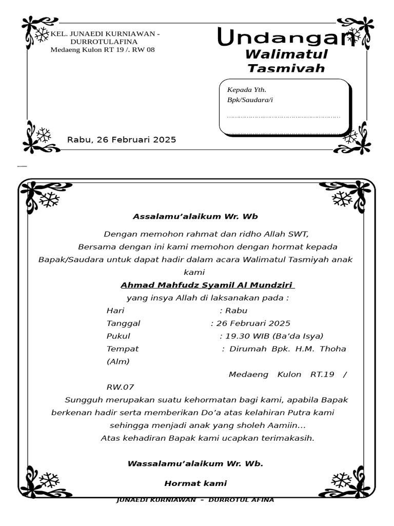 U72 Undangan Walimatul Asma Puputan | PDF