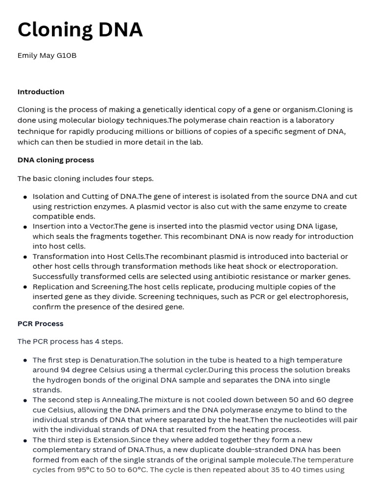 Cloning DNA | PDF | Polymerase Chain Reaction | Molecular Cloning