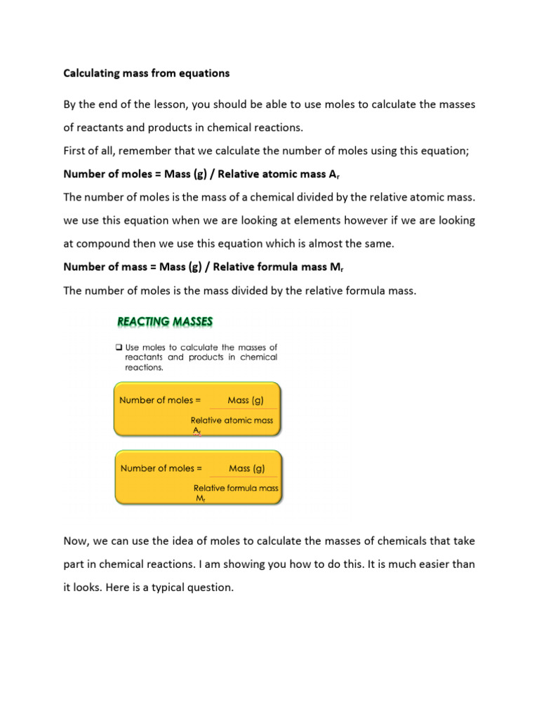 Calculate Mass from Moles in Chemistry | PDF | Mole (Unit) | Sulfate