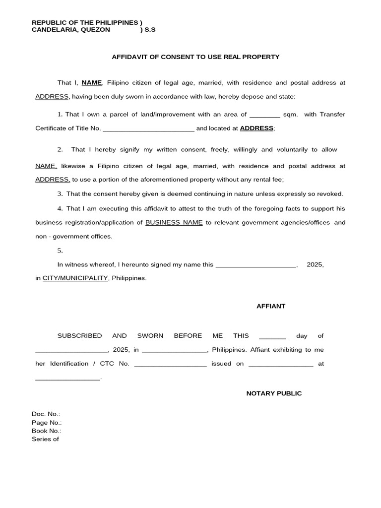 Affidavit of Consent for Property Use | PDF