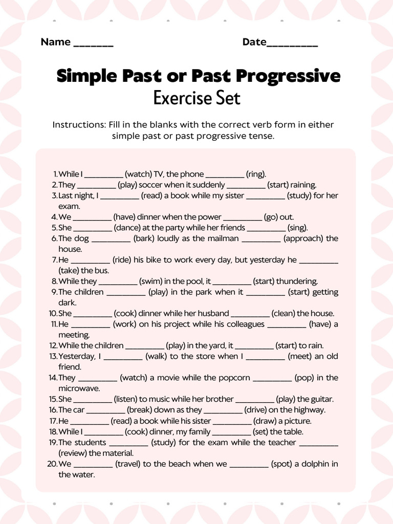 Simple Past vs. Past Progressive Exercise | PDF
