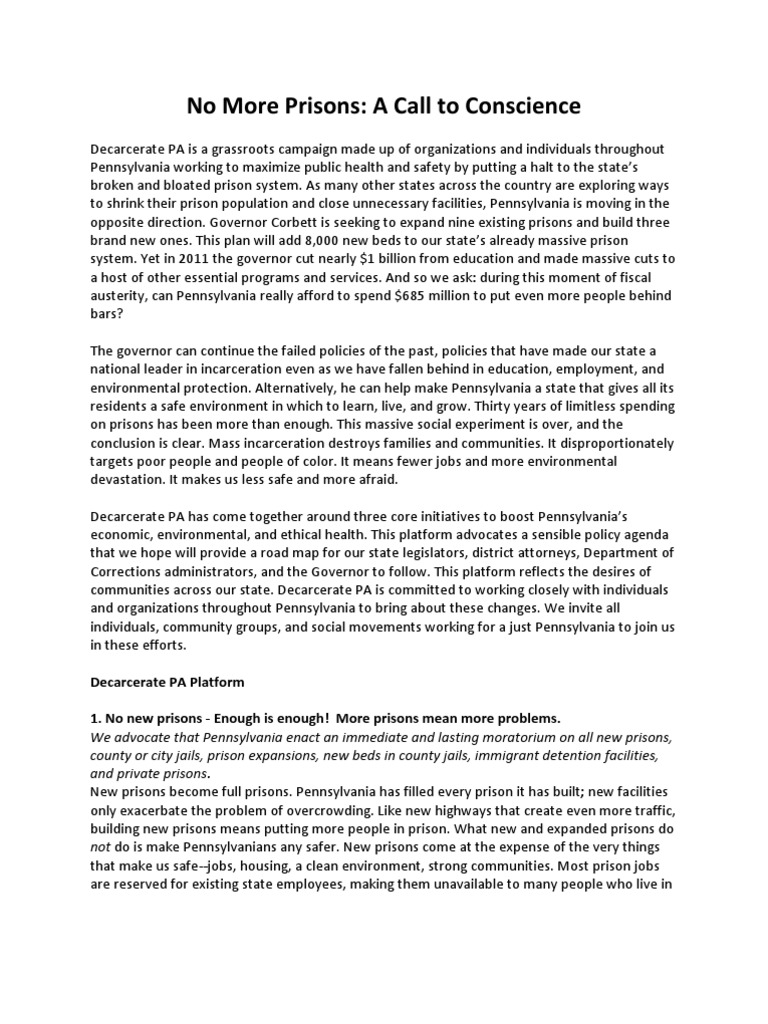 Decarcerate PA Platform | PDF | Incarceration In The United States | Prison