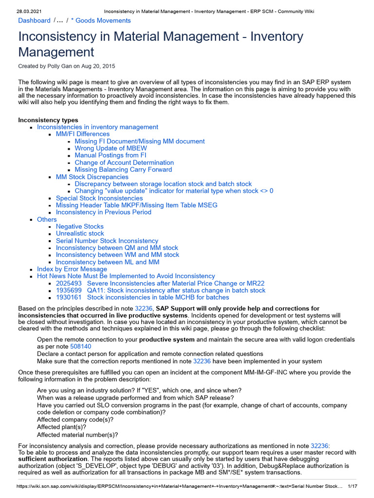 Inconsistency in Material Management - Inventory Management - ERP SCM ...
