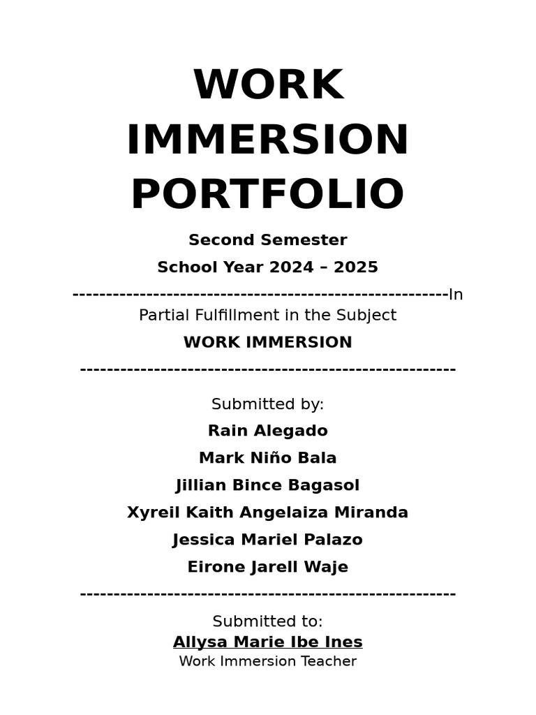 Work Immersion Portfolio | PDF | Learning | Behavior Modification