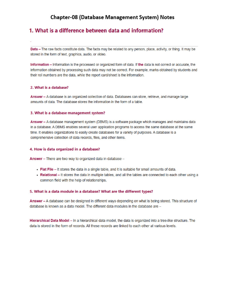 IT Database Management System Chapter 8 Imp Question Answers | PDF