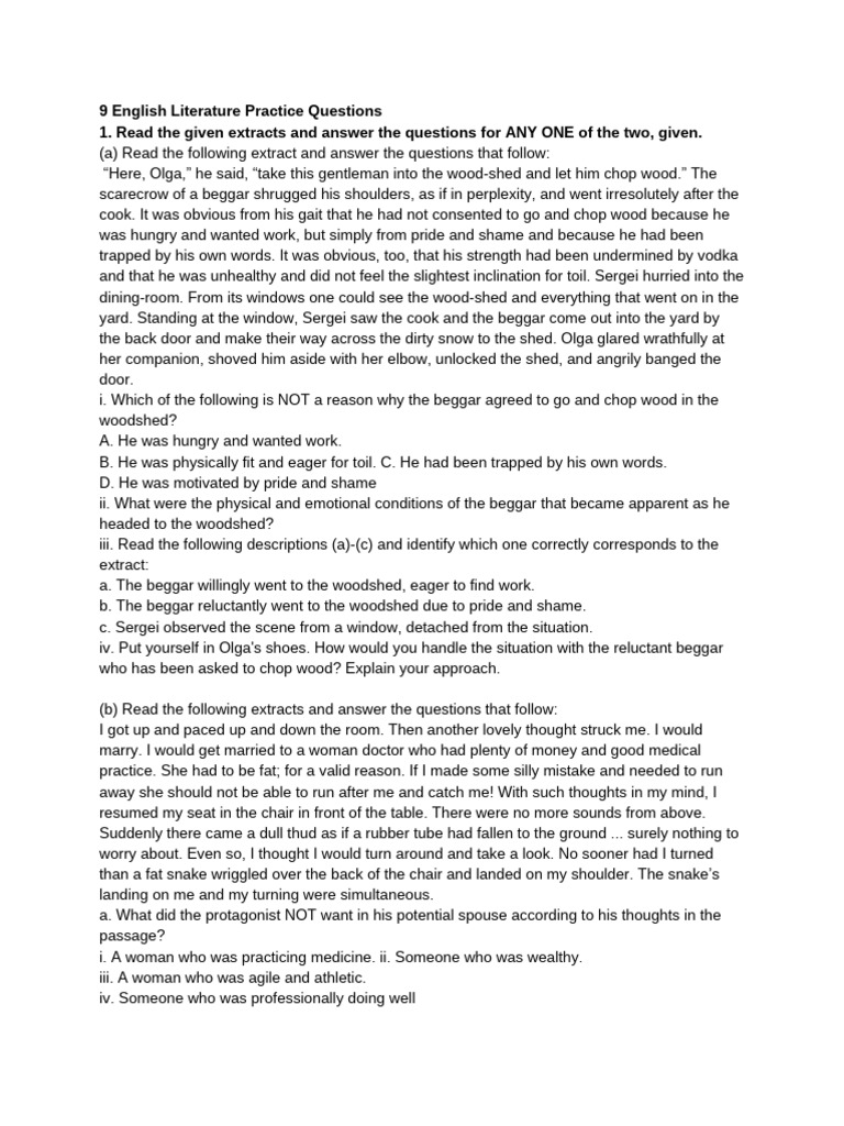 Worksheet - 7 English Literature | PDF