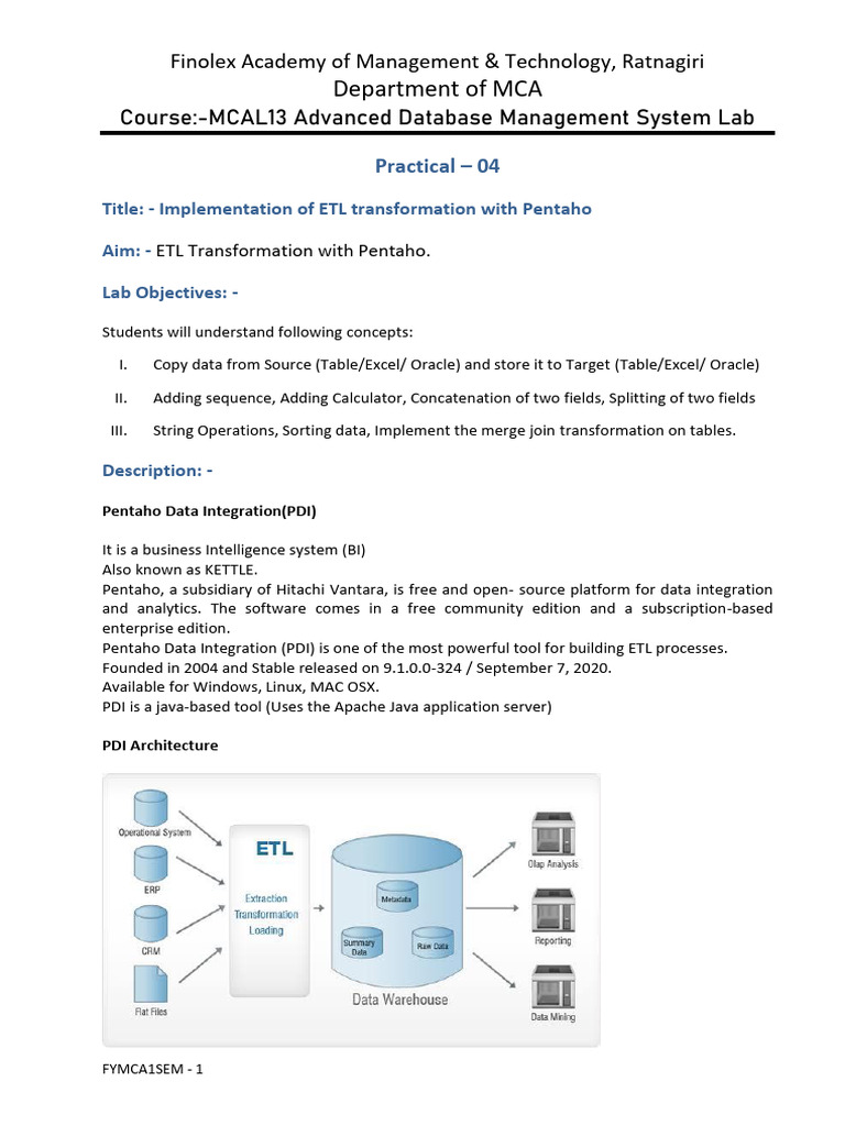 Practical 04_ETL transformation eith pentaho | PDF