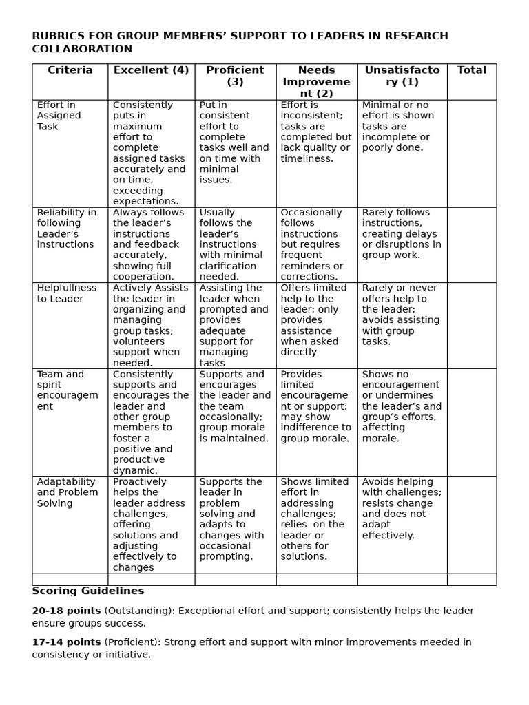 Group Support Rubrics for Leaders | PDF