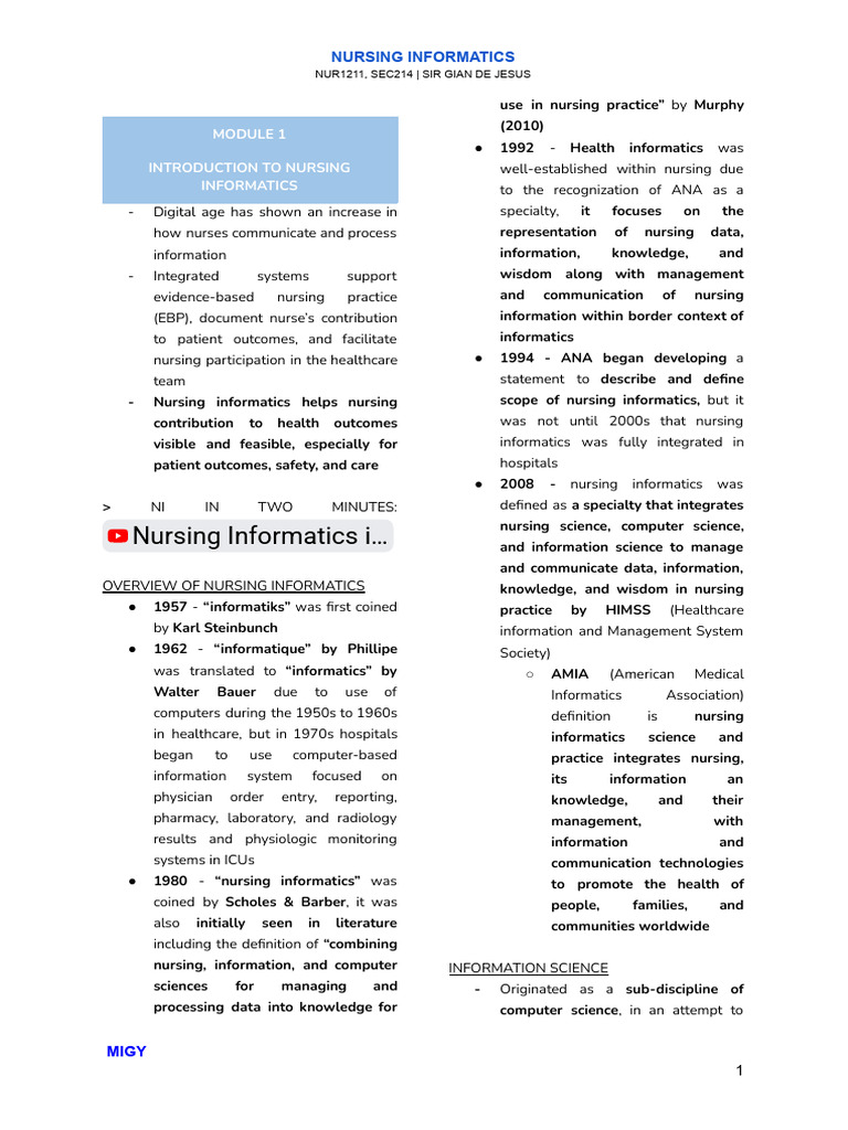 Nursing Informatics Overview and Benefits | PDF | Computer Data Storage ...