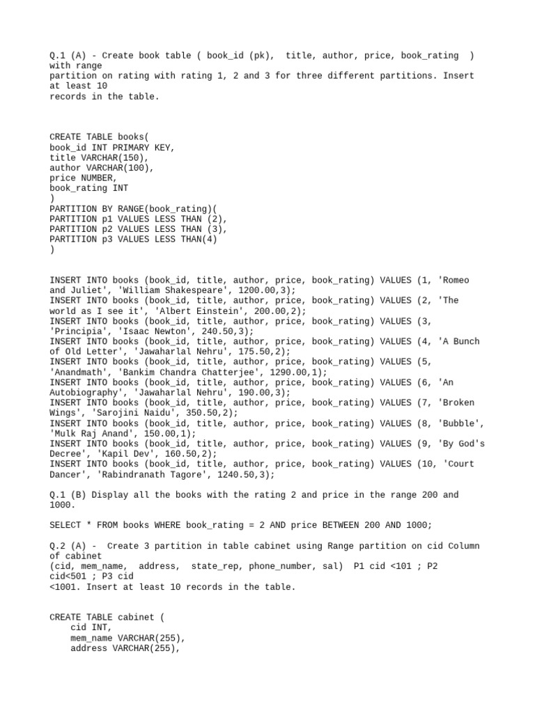 Practical 1 Implementation of Partition - Hash, Range, List | PDF