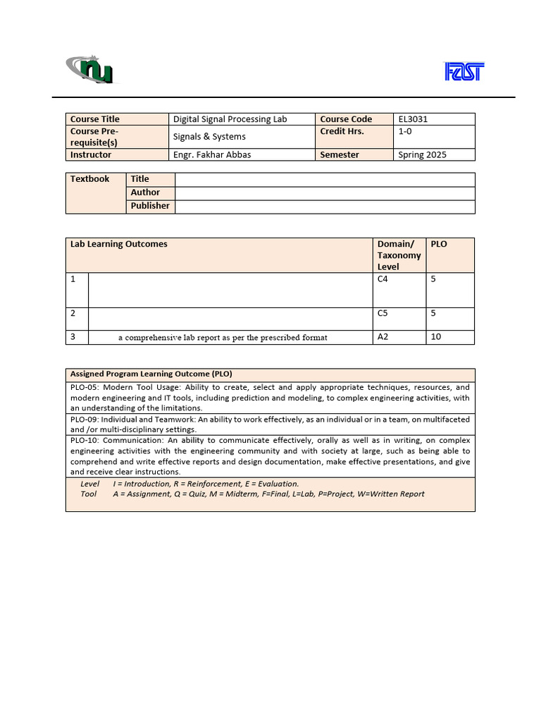 EL3031_DSP_Lab_LLOs_-_Spring_2025 Modified | PDF | Digital Signal Processing | Signal Processing