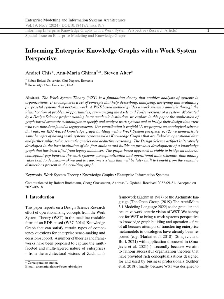 Work Systems and Knowledge Graphs | PDF | System | Conceptual Model