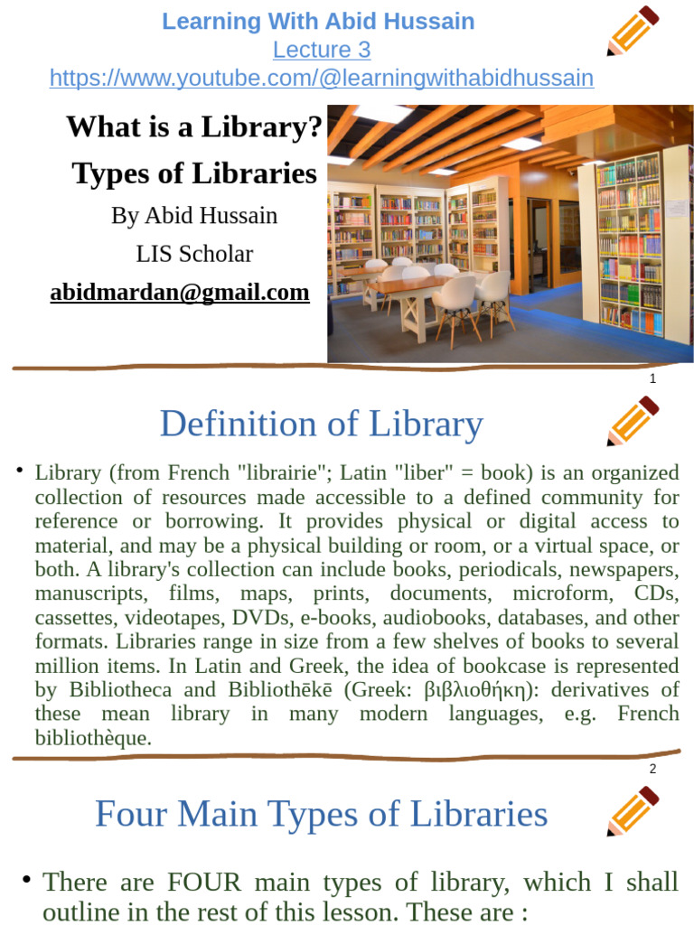 Types of Libraries Explained | PDF | Libraries | Public Library