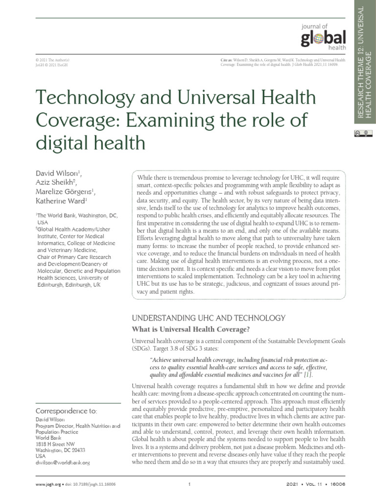 Technology and Universal Health Coverage Examining the role of digital ...