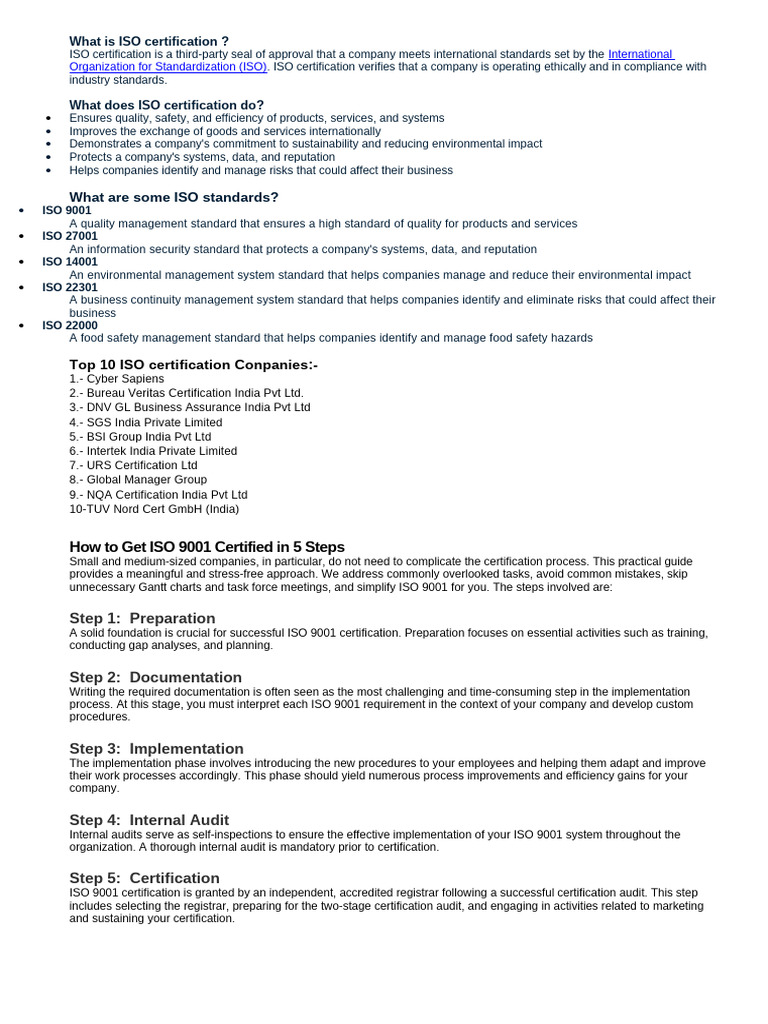 What Is ISO Certification | PDF | Audit | Academic Degree