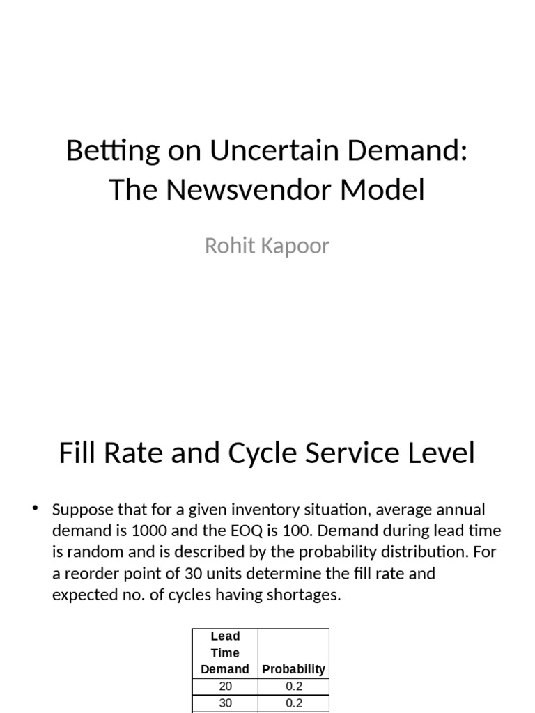 Session 9 Exercise On NewsVendor | PDF