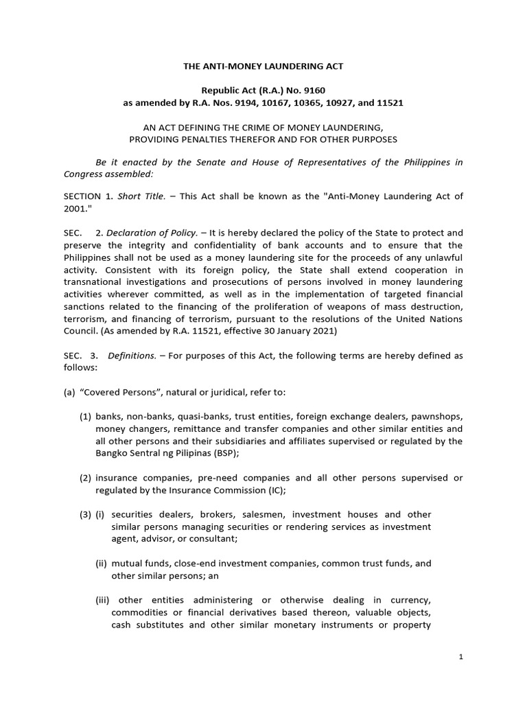 Anti-Money Laundering Act Overview | PDF | Asset Forfeiture ...
