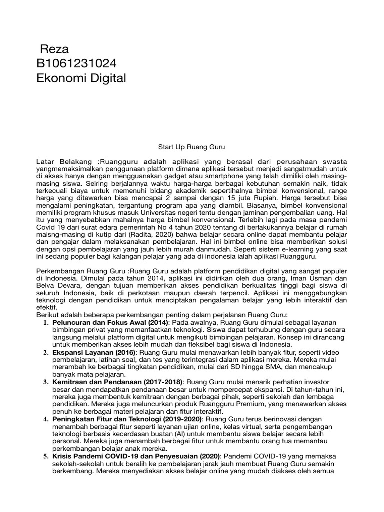 Start Up Ruang Guru Reza | PDF