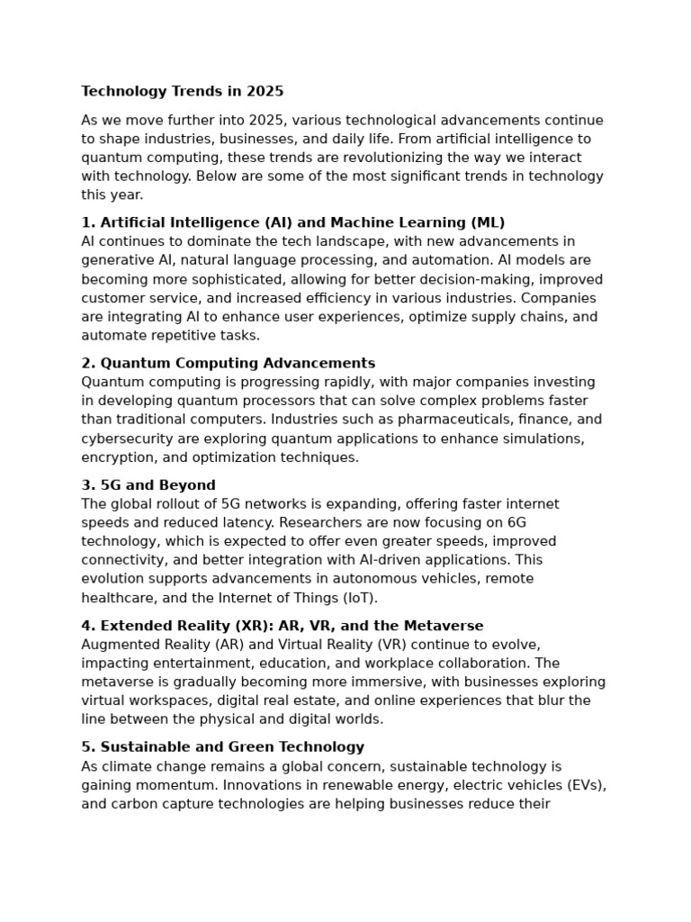 Key Technology Trends for 2025 | PDF | Augmented Reality | Artificial ...