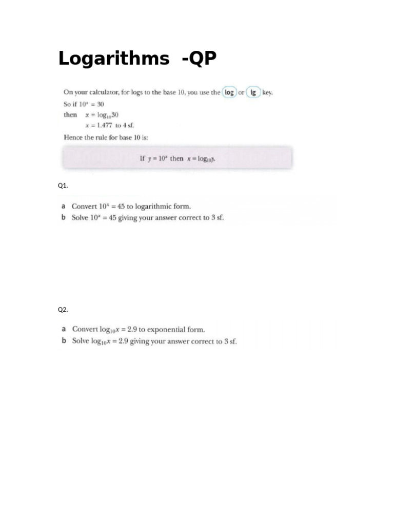 Logarithms -QP | PDF