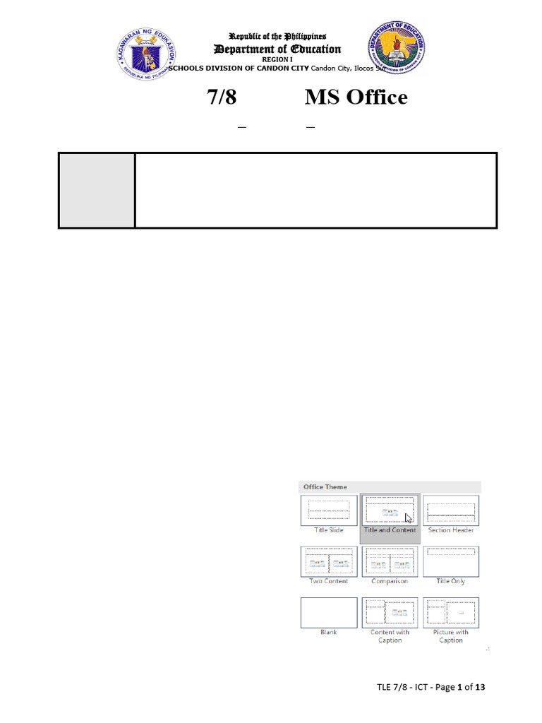 TLE 7-8_ICT MS Office_Q3_W8_M8_LDS_M8Slide-Design-and-Transition_RTP | PDF | Page Layout ...