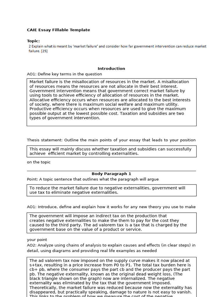CAIE Essay Template on Market Failure | PDF | Externality | Taxes