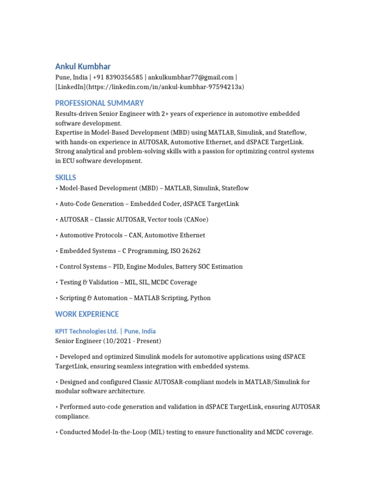 Ankul Kumbhar ATS Resume | PDF | Matlab | Computing