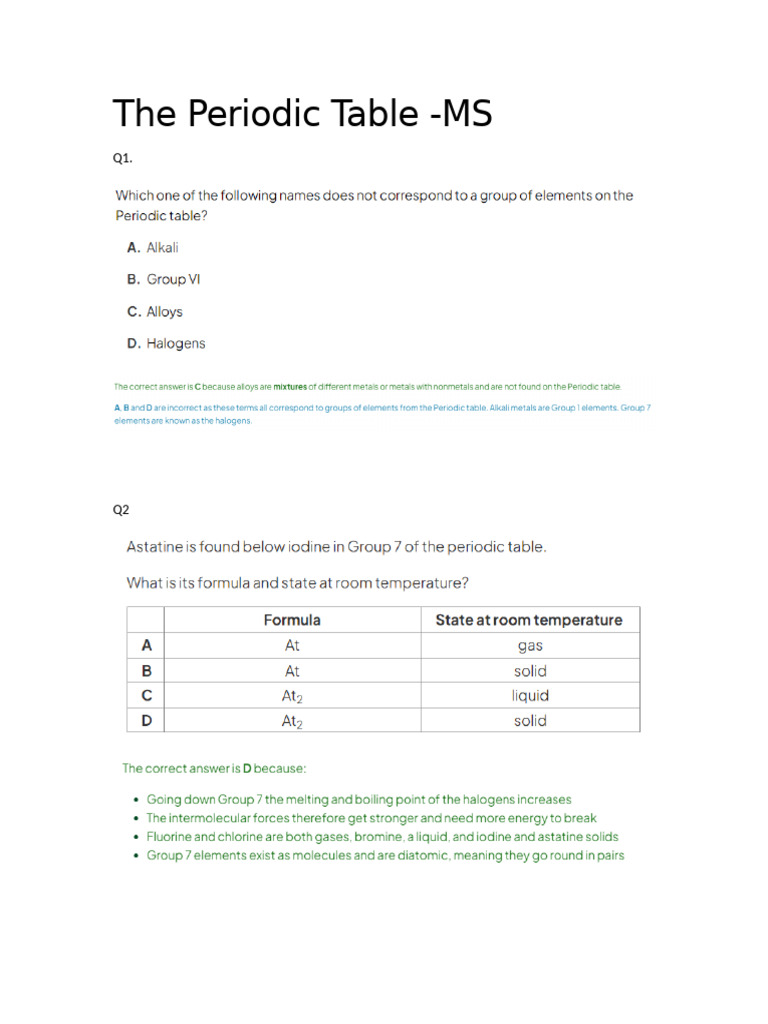 The Periodic Table - MS | PDF