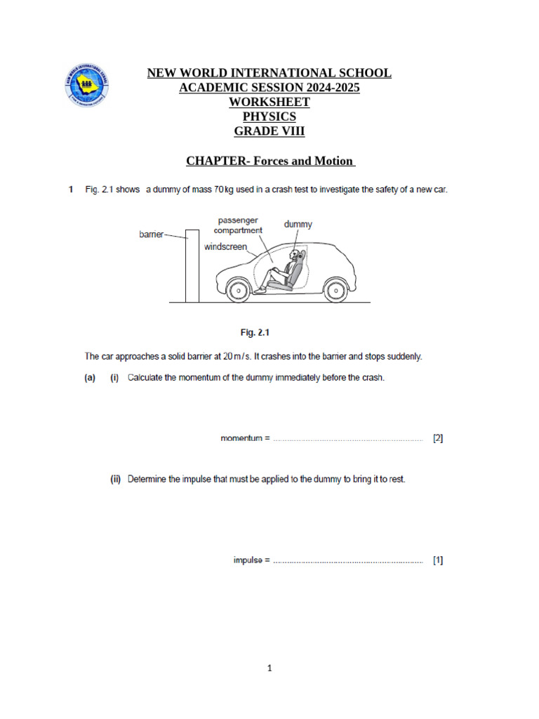 Grade 8 Physics: Forces & Motion Worksheet | PDF