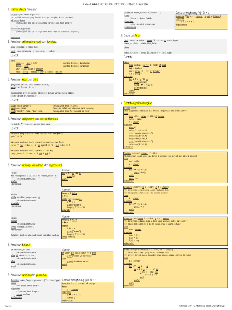 Cheatsheet Pseudocode V.1 | PDF