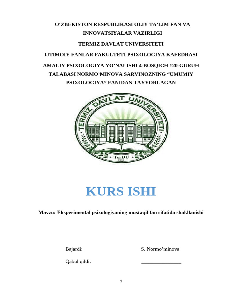 Sarvinoz. Kurs Ishi | PDF