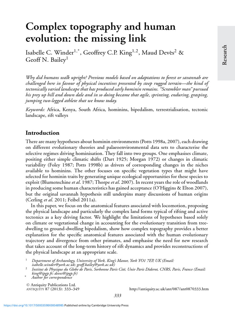 Complex Topography and Human Evolution The Missing Link | PDF | Bipedalism | Hominidae