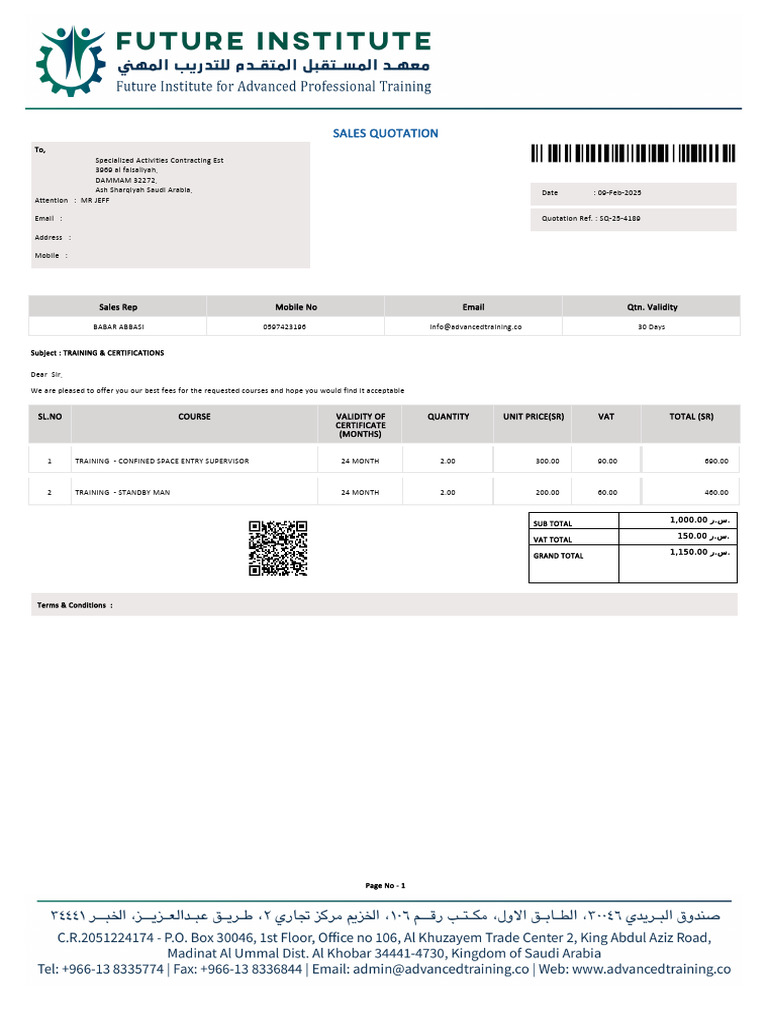 Quotation SQ-25-4189 Specialized Activities Contracting Est | PDF