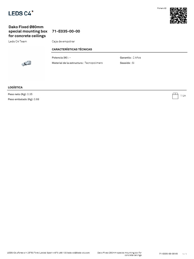 Dako Fixed Ø80mm Special Mounting Box For Concrete Ceilings 71-E035-00 ...