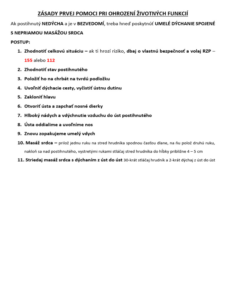Z Sady Prvej Pomoci Pri Ohrozen Ivotn CH Funkci | PDF