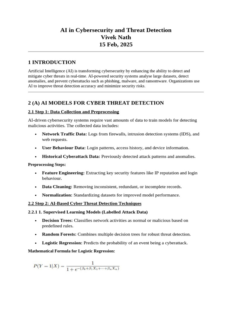 AI in Cybersecurity and Threat Detection | PDF | Security | Computer Security