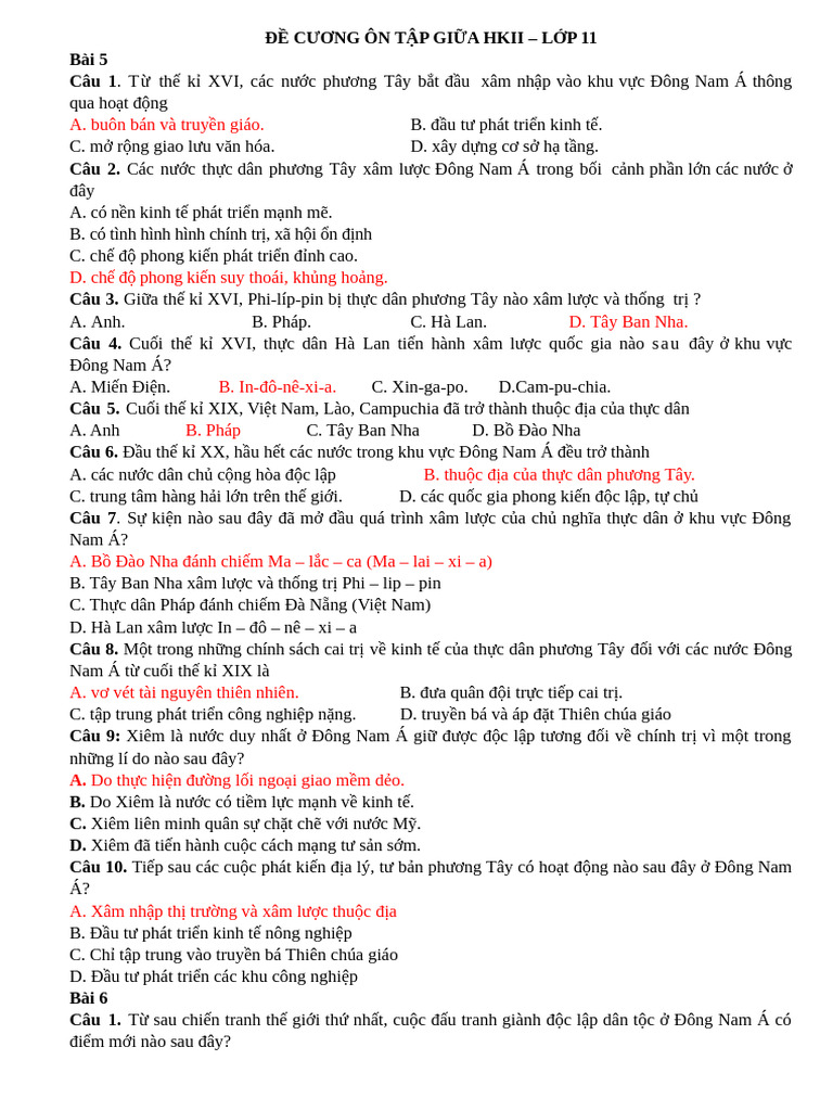 11 - đề Cương Ôn Tập Giữa Hkii | PDF