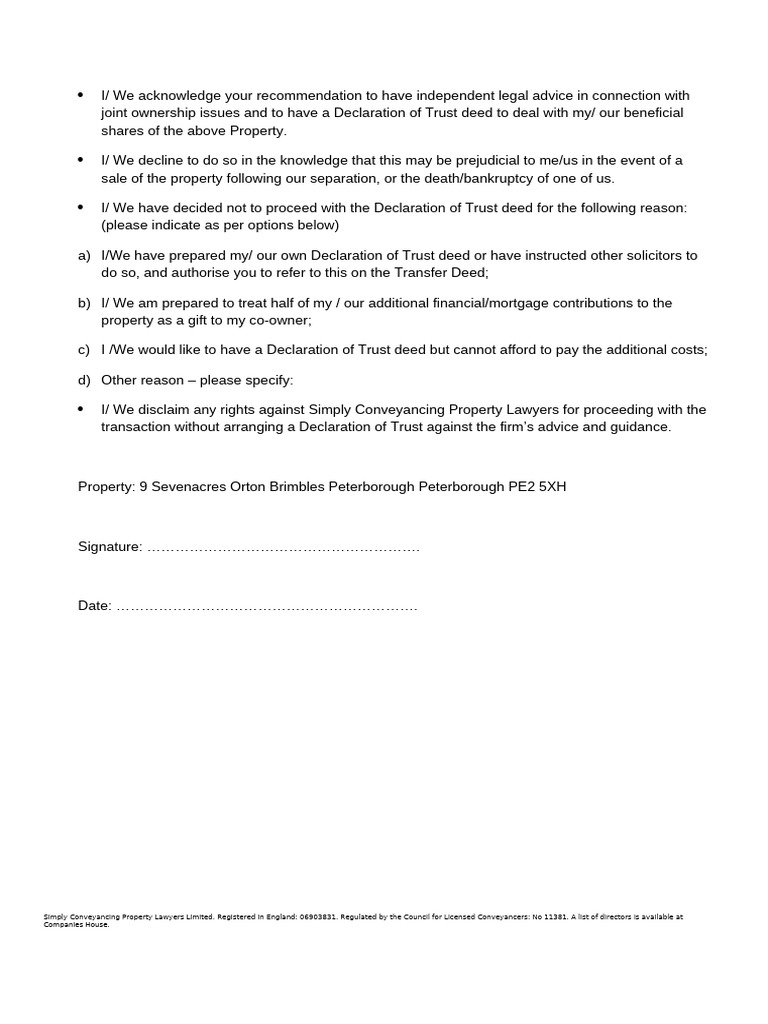 Letter To Client Declaration of Trust Declined8169662 | PDF