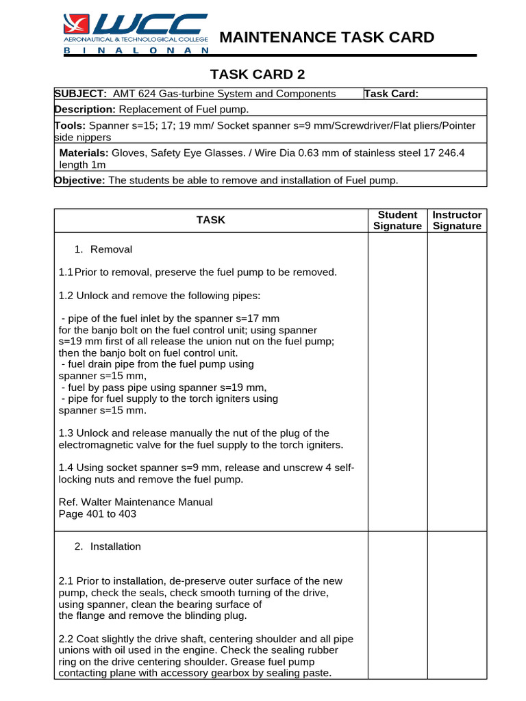 Task-Card-Fuel-Pump | PDF | Nut (Hardware) | Pump