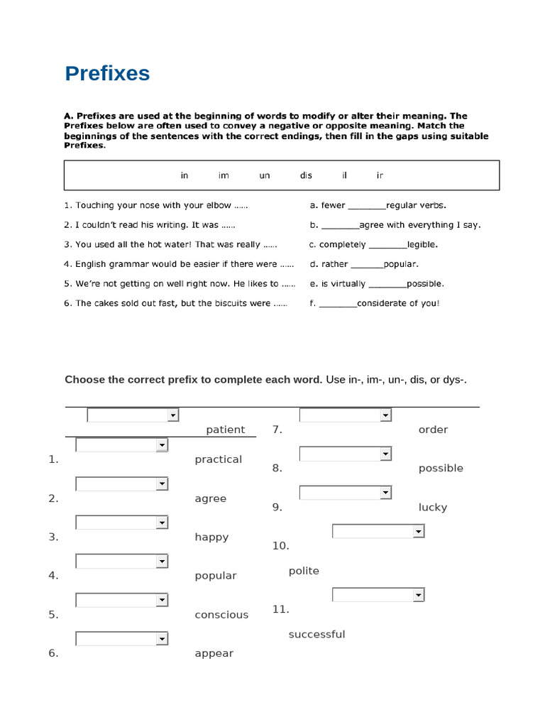Prefix Exercise: Choose the Correct Prefix | PDF