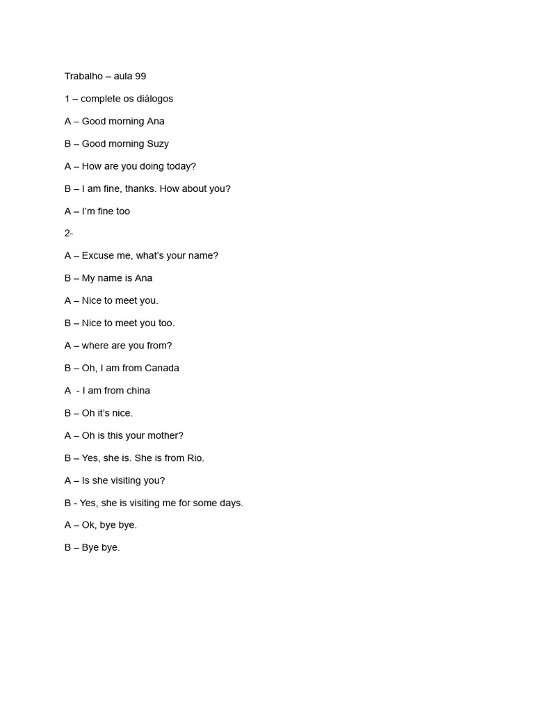 English Dialogue Completion Exercise | PDF