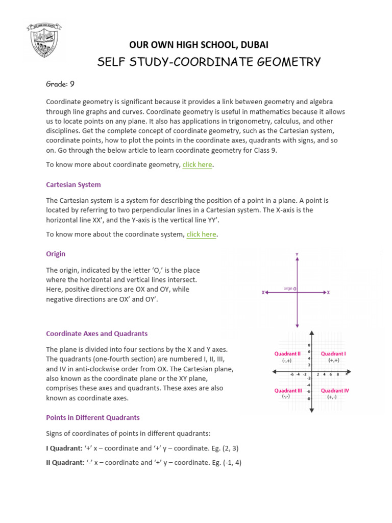 COORDINATE GEOMETRY - Reading Material | PDF | Cartesian Coordinate ...