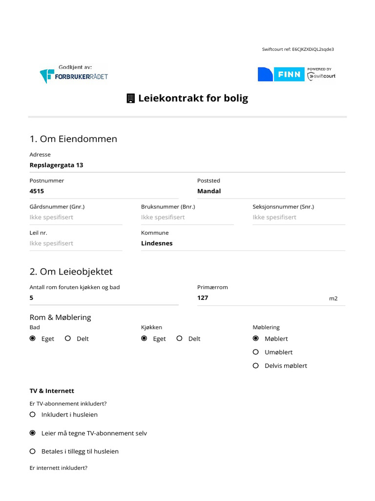 FINNs Leiekontrakt For Bolig-E6CJKZXDiQL2sqde3 | PDF