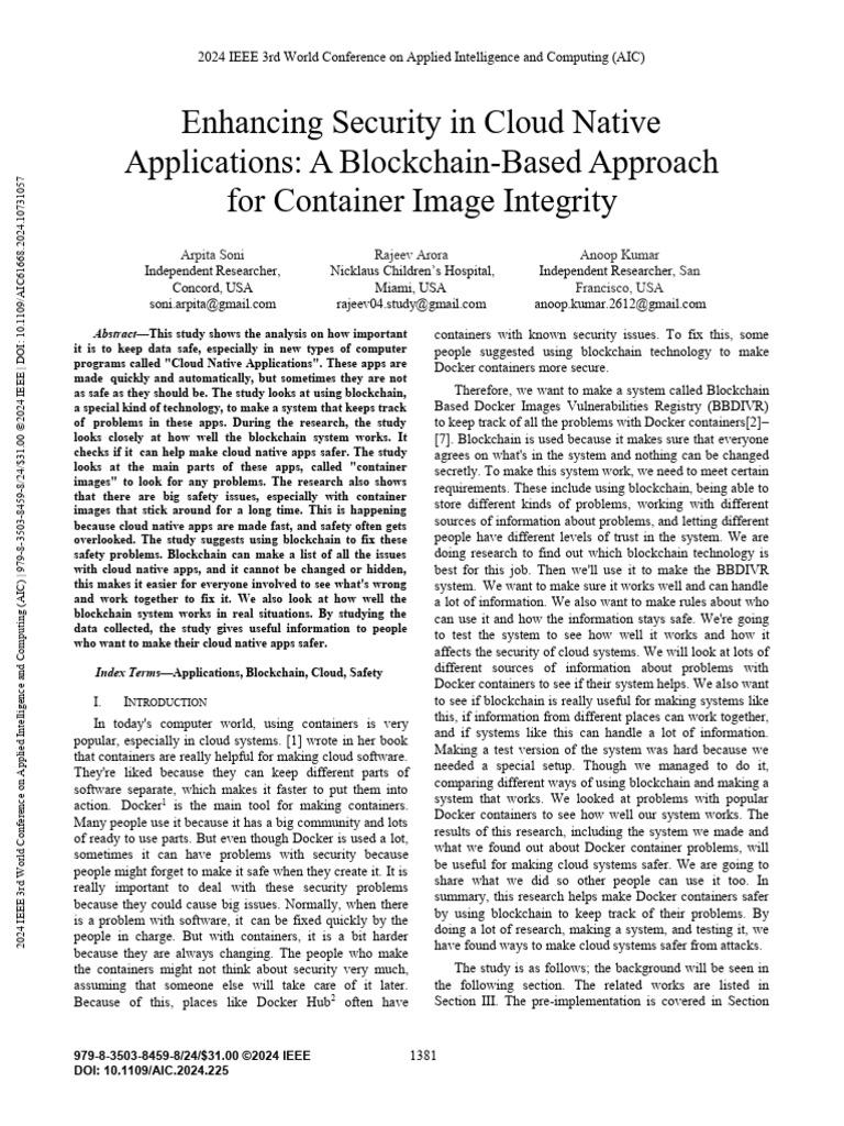 Enhancing Security In Cloud Native Applications A Blockchain Based Approach For Container Image