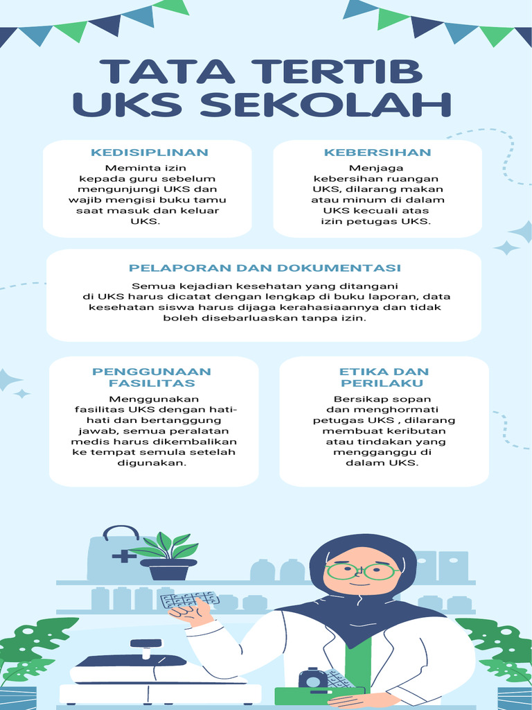 Infografis Tata Tertib UKS Sekolah Biru Ilustratif | PDF